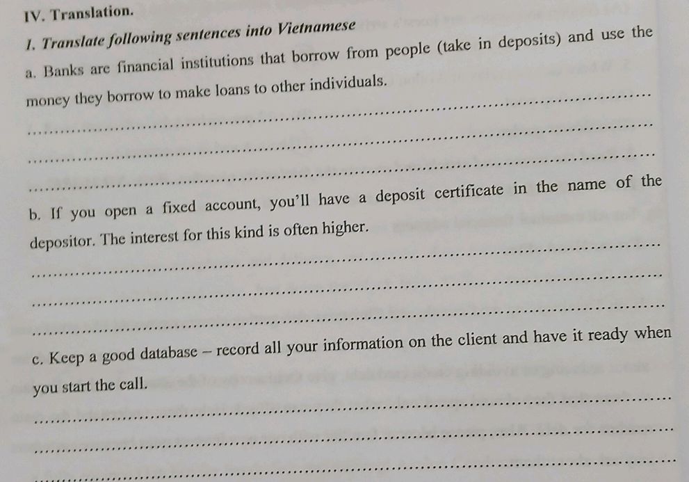 IV. Translation. 1. Translate following | StudyX