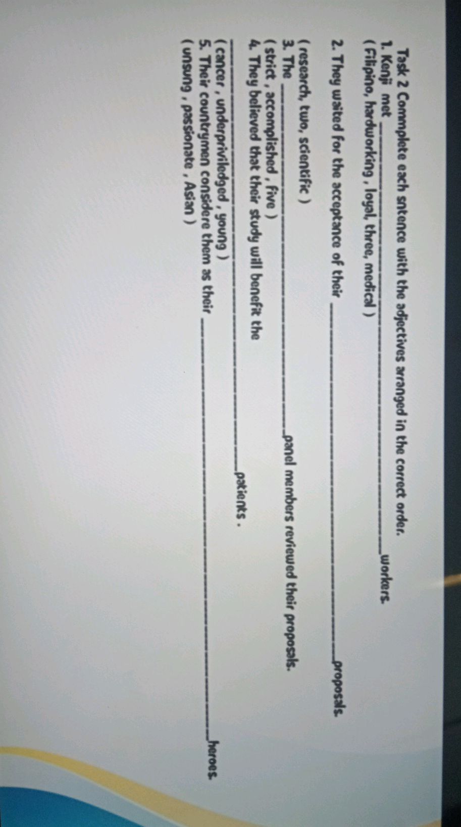 Task 2 Complete each sentence with the | StudyX