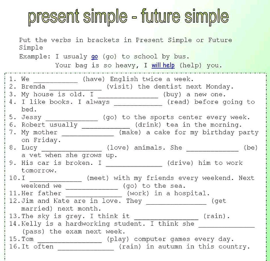 present simple - future simple Put the | StudyX