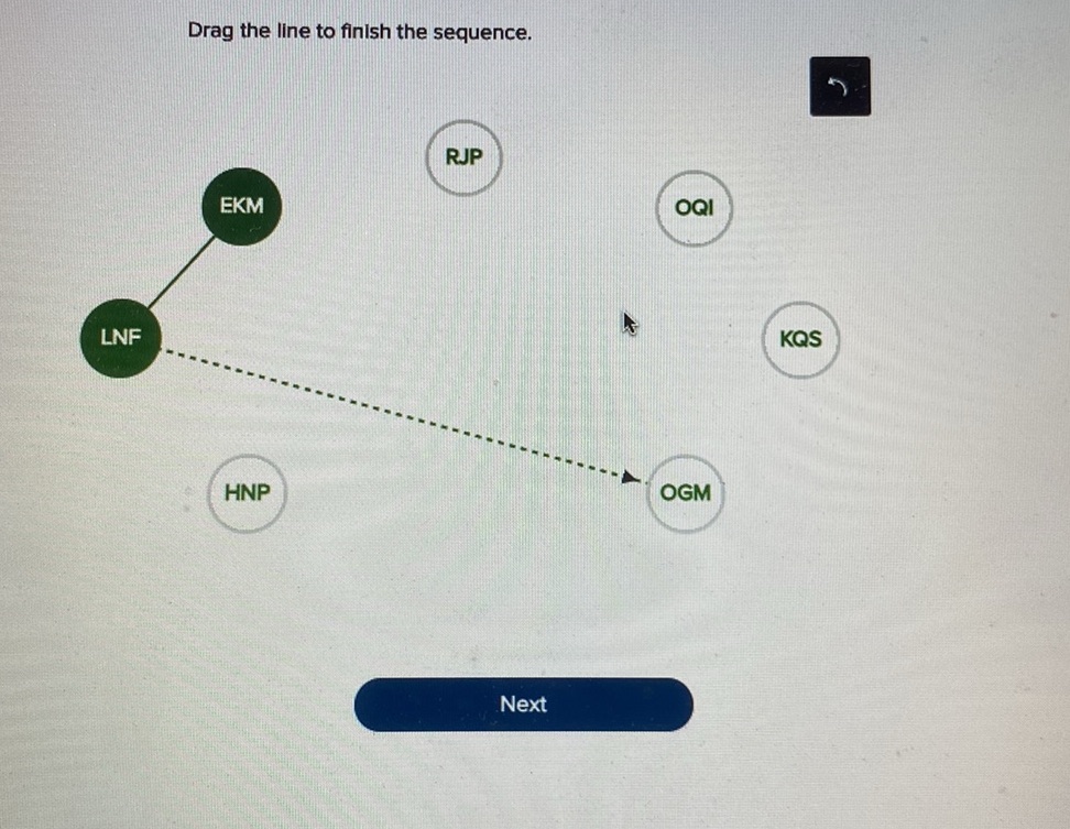 Drag the line to finish the sequence. EKM