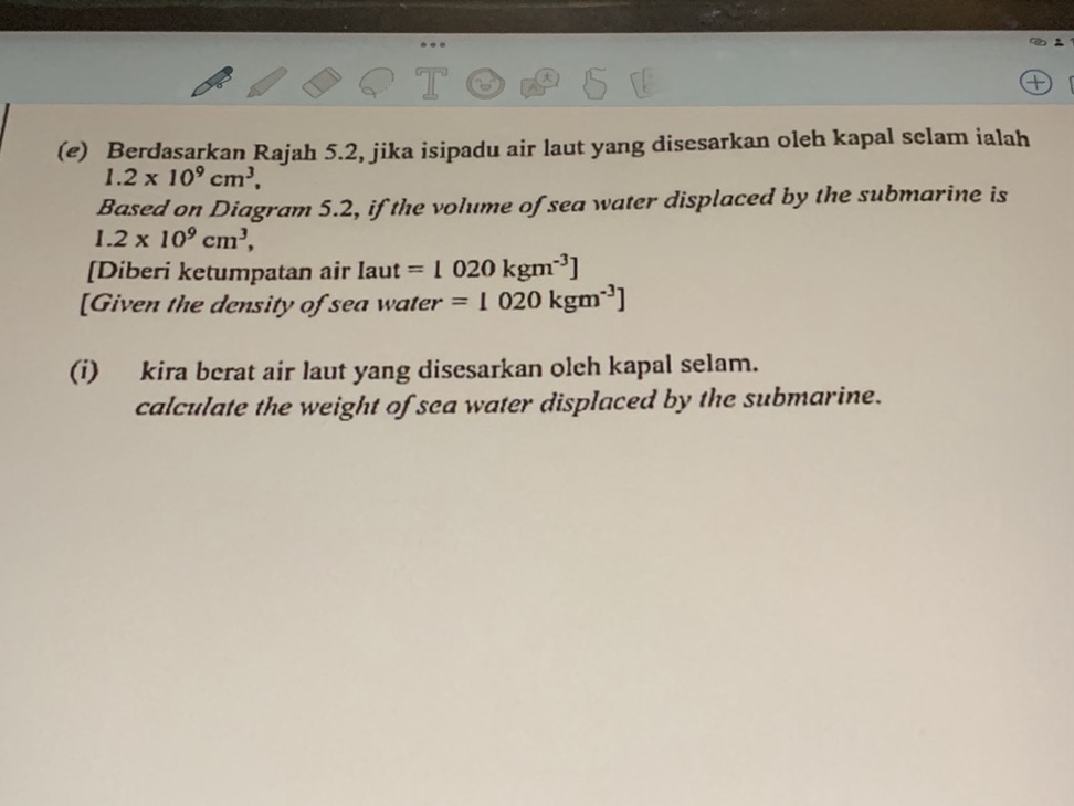(e) Berdasarkan Rajah 5.2, jika isipadu air | StudyX
