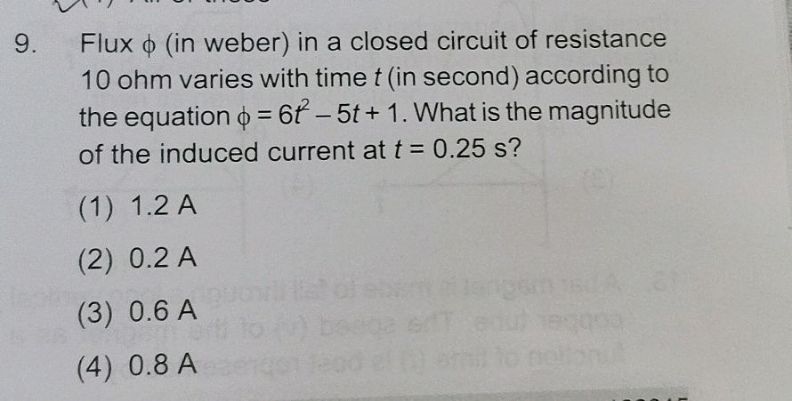 Flux $ $ (in weber) in a closed circuit of
