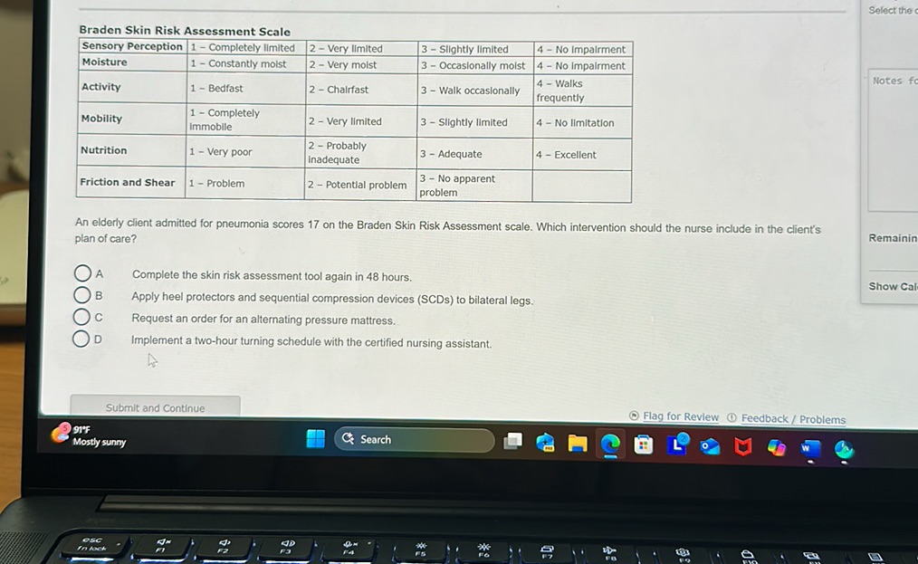 Braden Skin Risk Assessment Scale An | StudyX