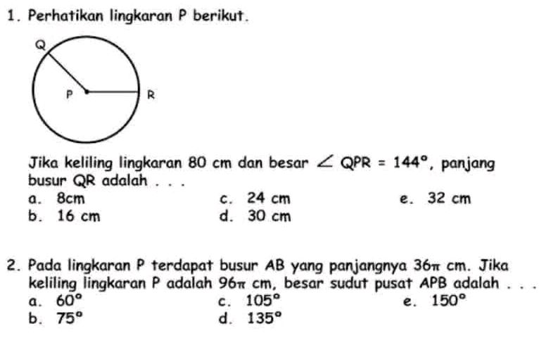 1. Perhatikan lingkaran P berikut. [Diagram | StudyX
