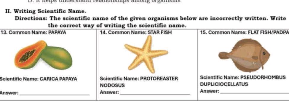Directions: The scientific name of the given