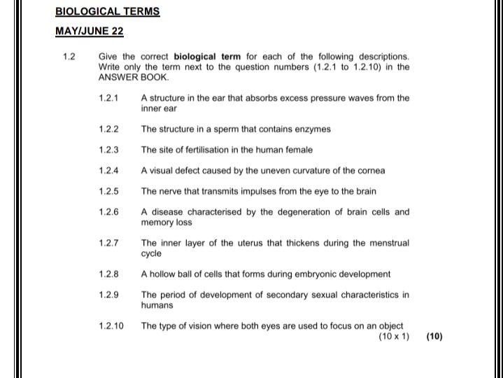 Biological Terms May June 22 1 2 Give The Studyx