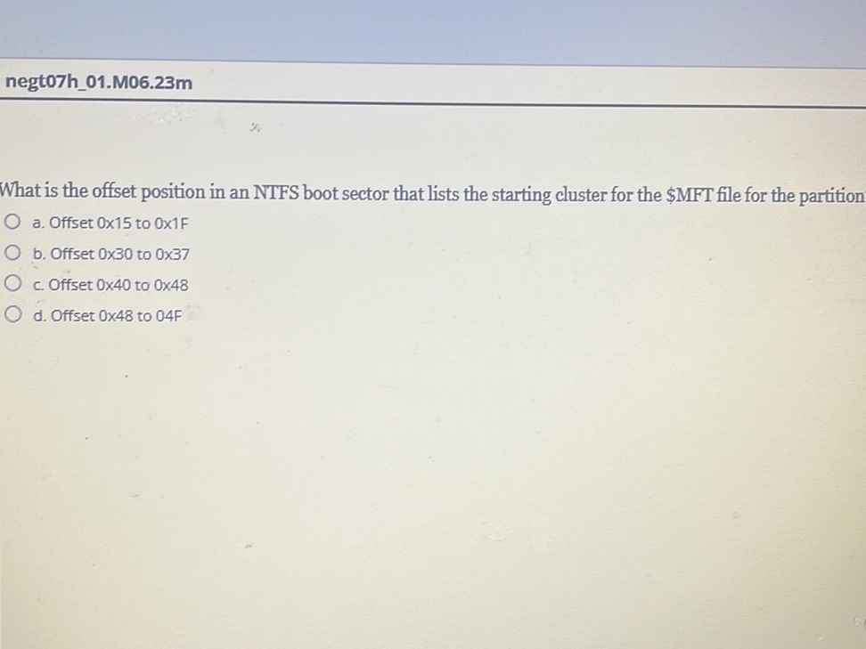 What is the offset position in an NTFS boot | StudyX