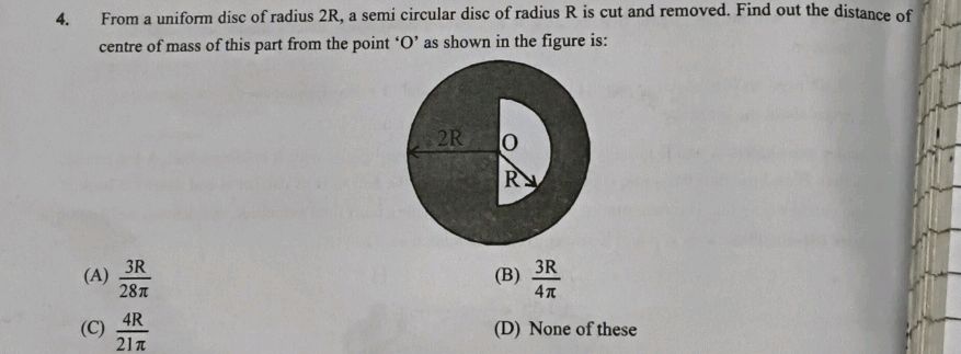 From a uniform disc of radius 2R, a semi