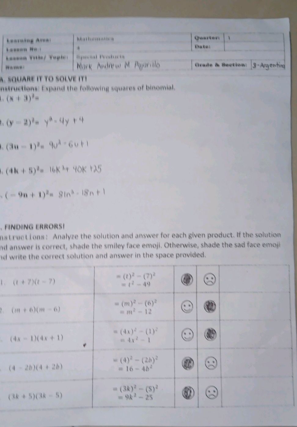 A. SQUARE IT TO SOLVE IT! Instructions: | StudyX