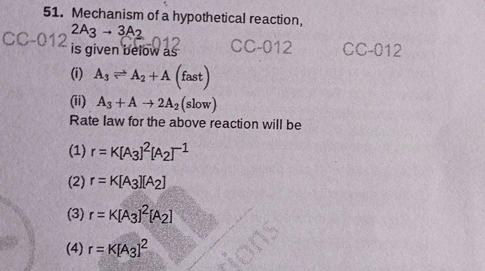 Mechanism of a hypothetical reaction, $2A3