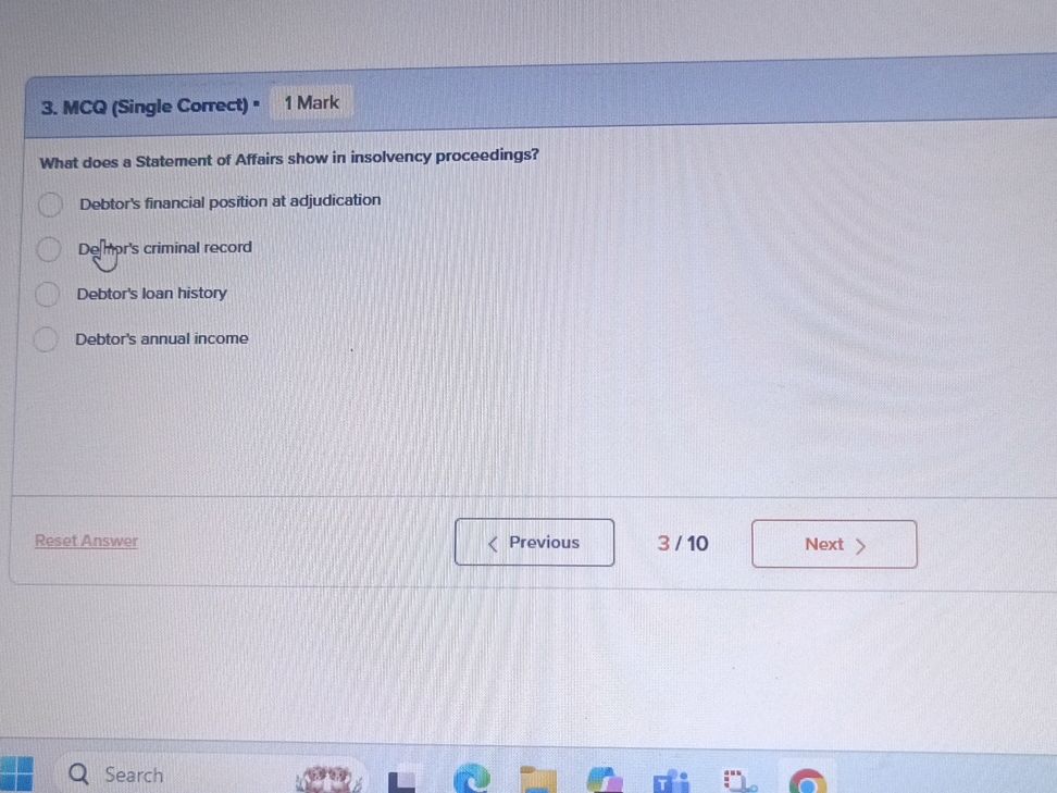 3. MCQ (Single Correct) 1 Mark What does a | StudyX