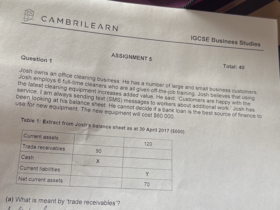 Question 1 Josh owns an office cleaning | StudyX