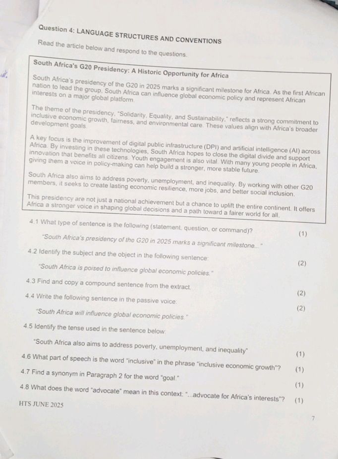 Question 4: LANGUAGE STRUCTURES AND | StudyX