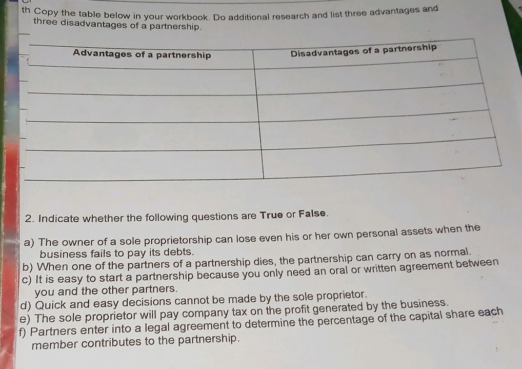 Copy the table below in your workbook. Do | StudyX