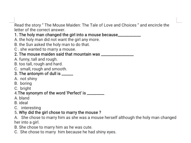 Read the story " The Mouse Maiden: The Tale | StudyX