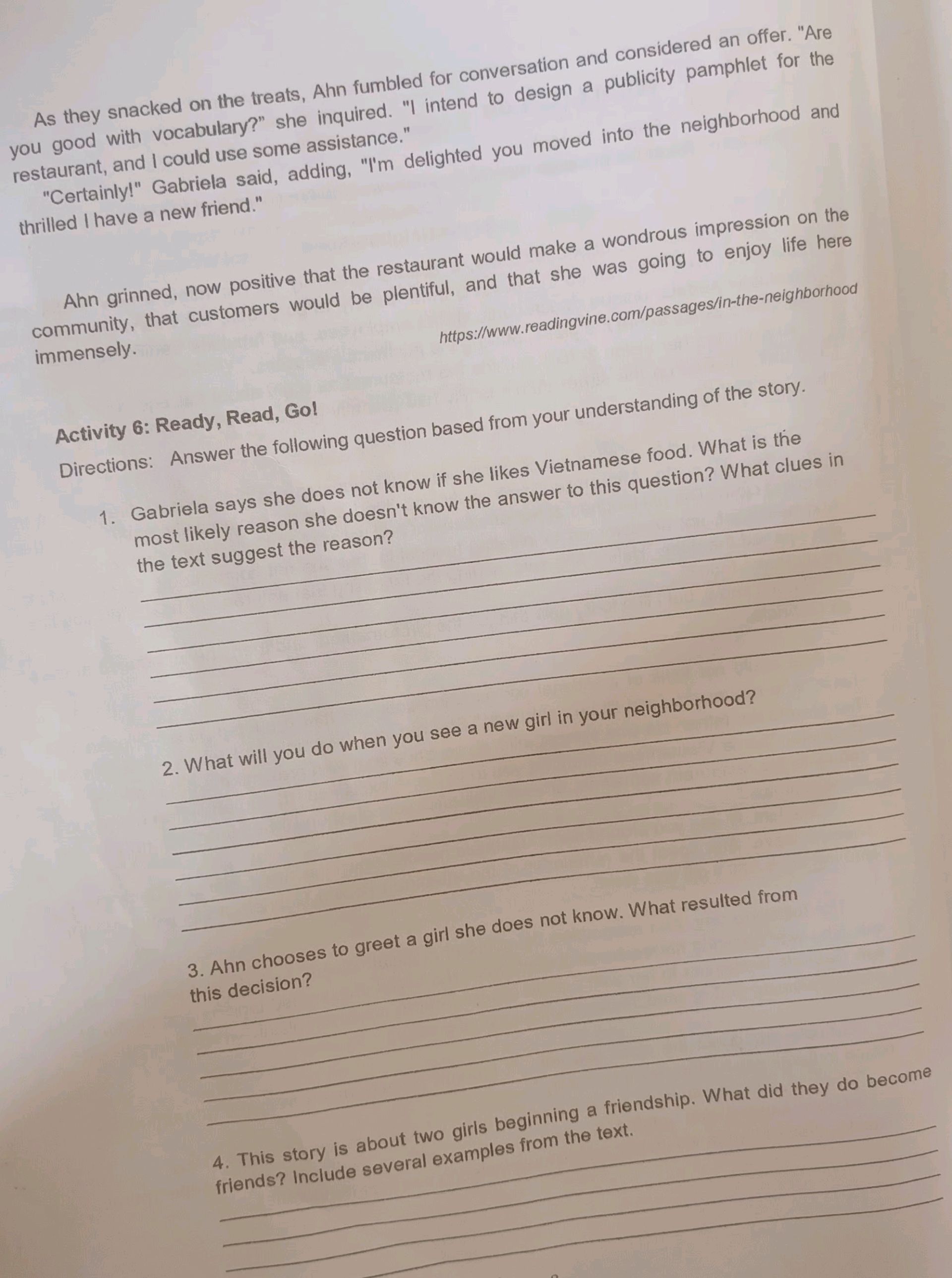 Activity 6: Ready, Read, Go! Directions: | StudyX