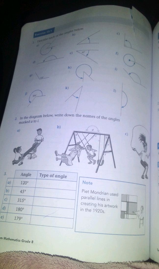 Describe each of the angles below. a) b) c)