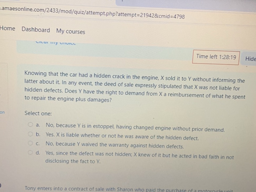 Knowing that the car had a hidden crack in