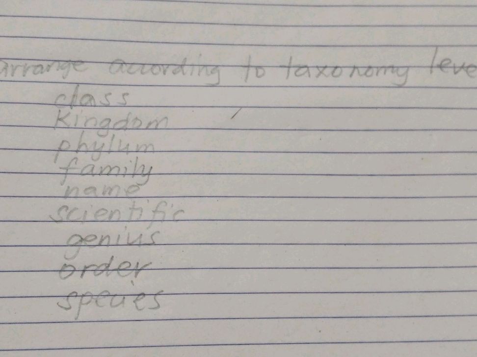 Arrange according to taxonomy level: class