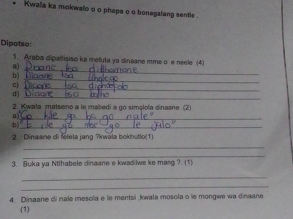 Araba dipatlisiso ka mefuta ya dinaane mme o