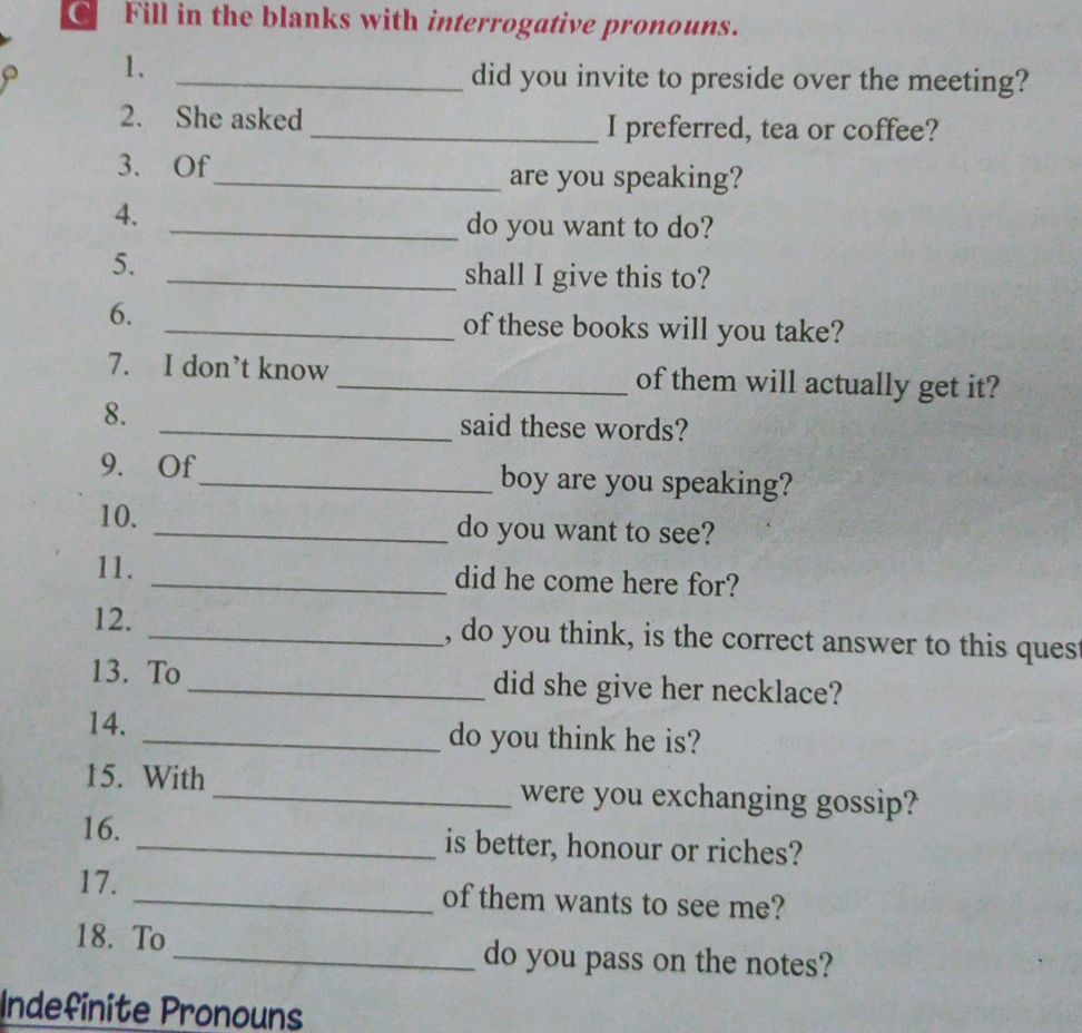 Fill in the blanks with interrogative | StudyX