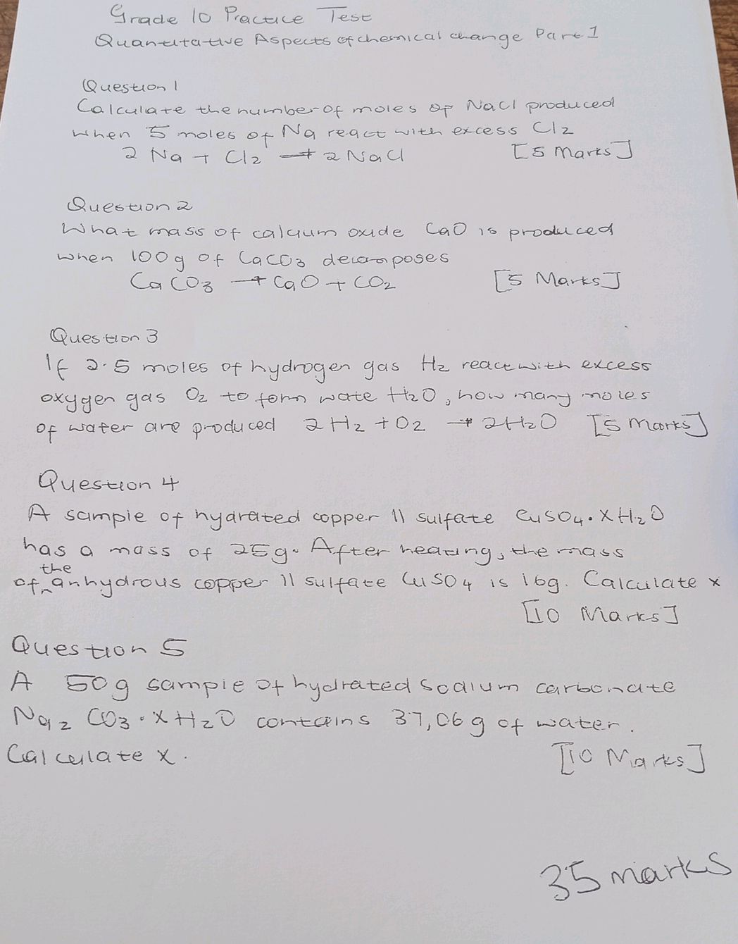 Grade 10 Practice Test Quantitative Aspects