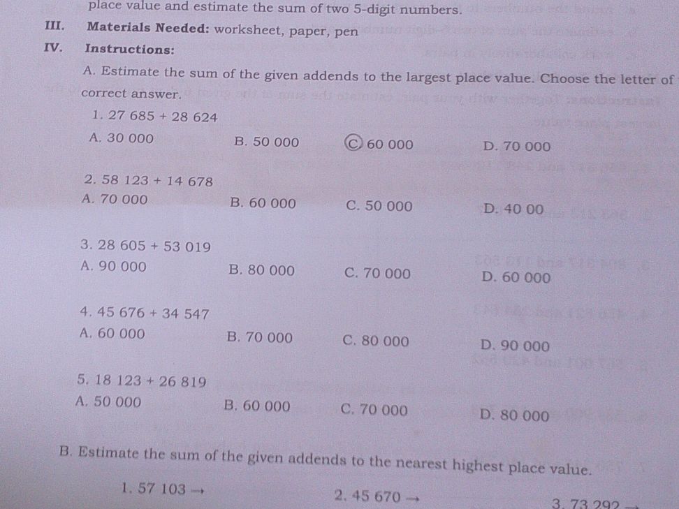 place value and estimate the sum of two | StudyX