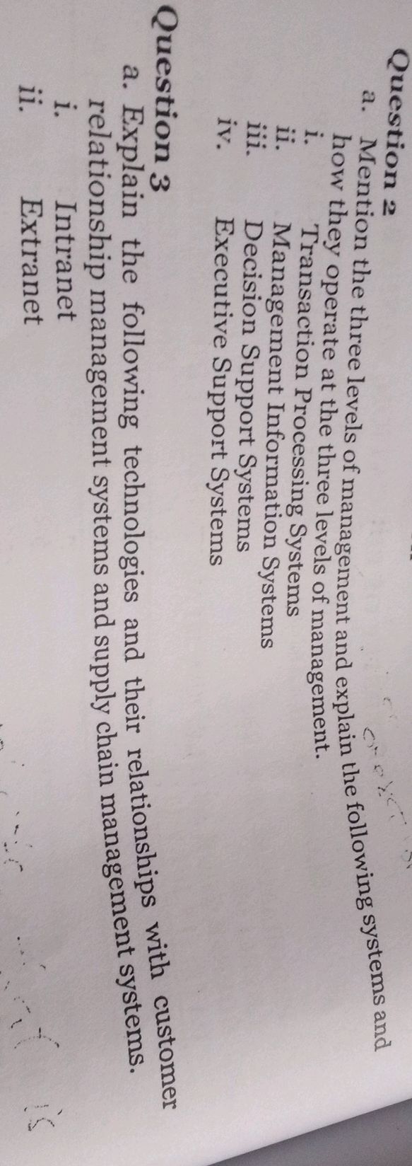 Question 2 a. Mention the three levels of | StudyX