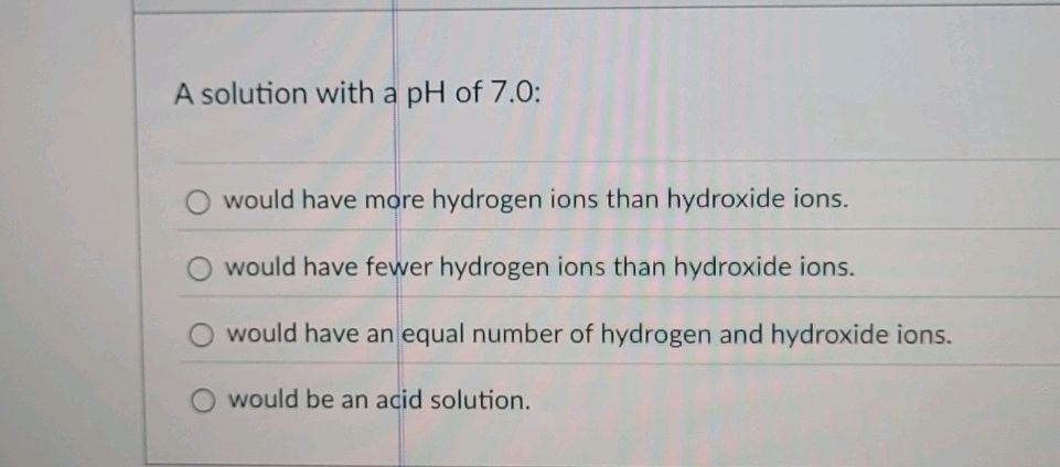 A solution with a pH of 7.0: would have more