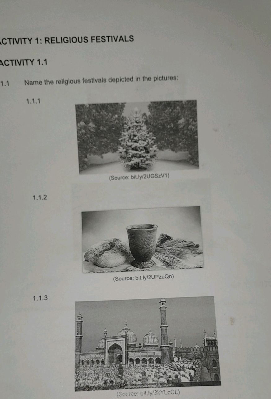 ACTIVITY 1: RELIGIOUS FESTIVALS ACTIVITY 1.1