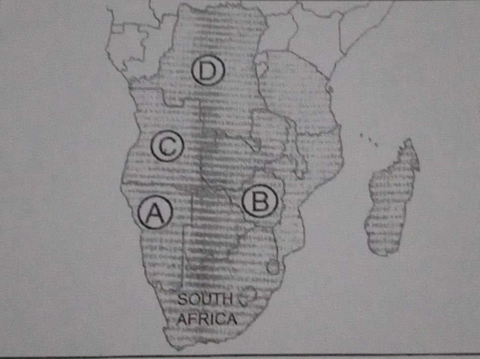 The image shows a map of Africa with four