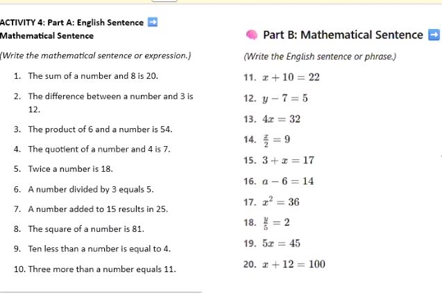 Part A: English Sentence Mathematical | StudyX