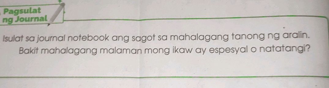Isulat sa journal notebook ang sagot sa