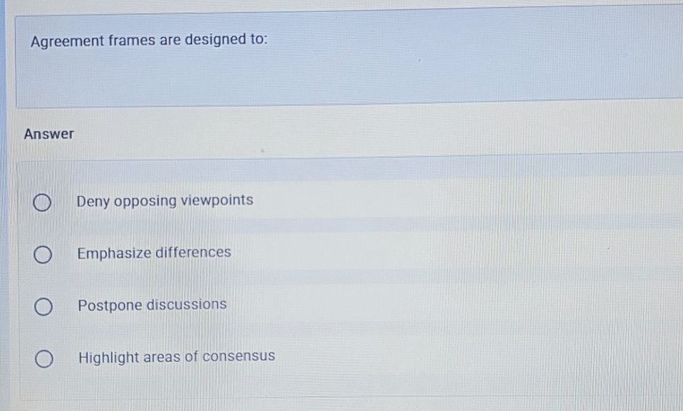 Agreement frames are designed to: Deny