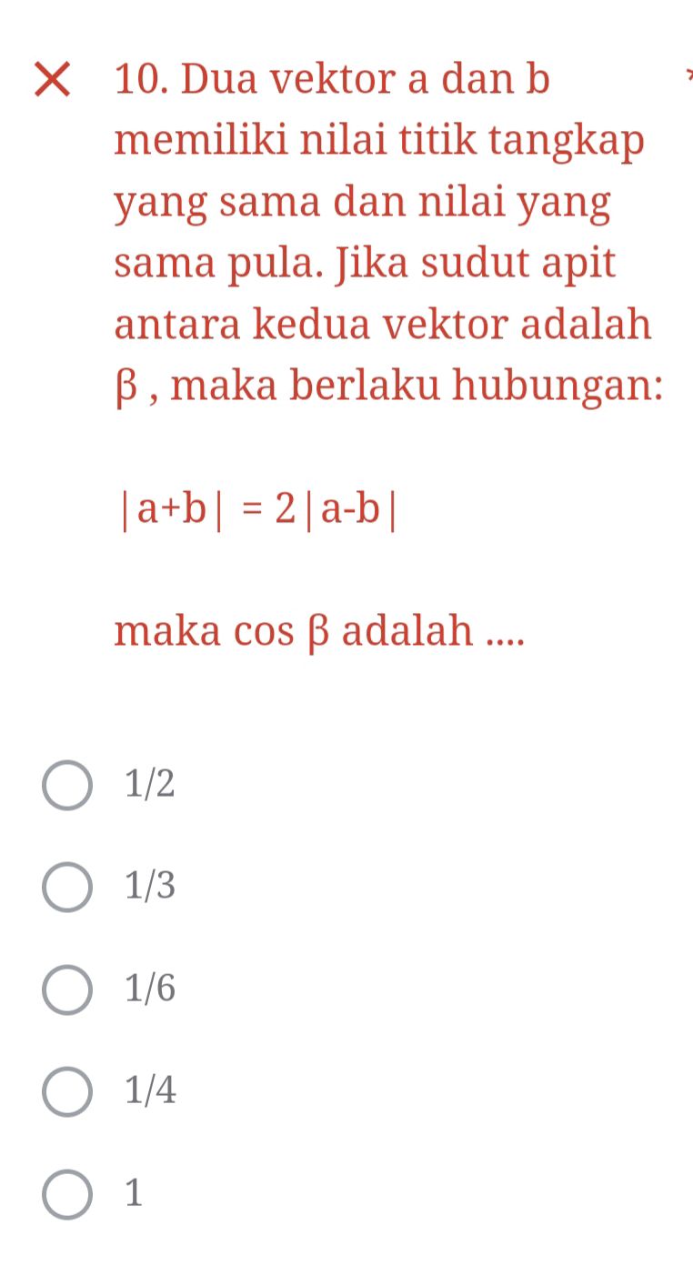 Dua vektor a dan b memiliki nilai titik