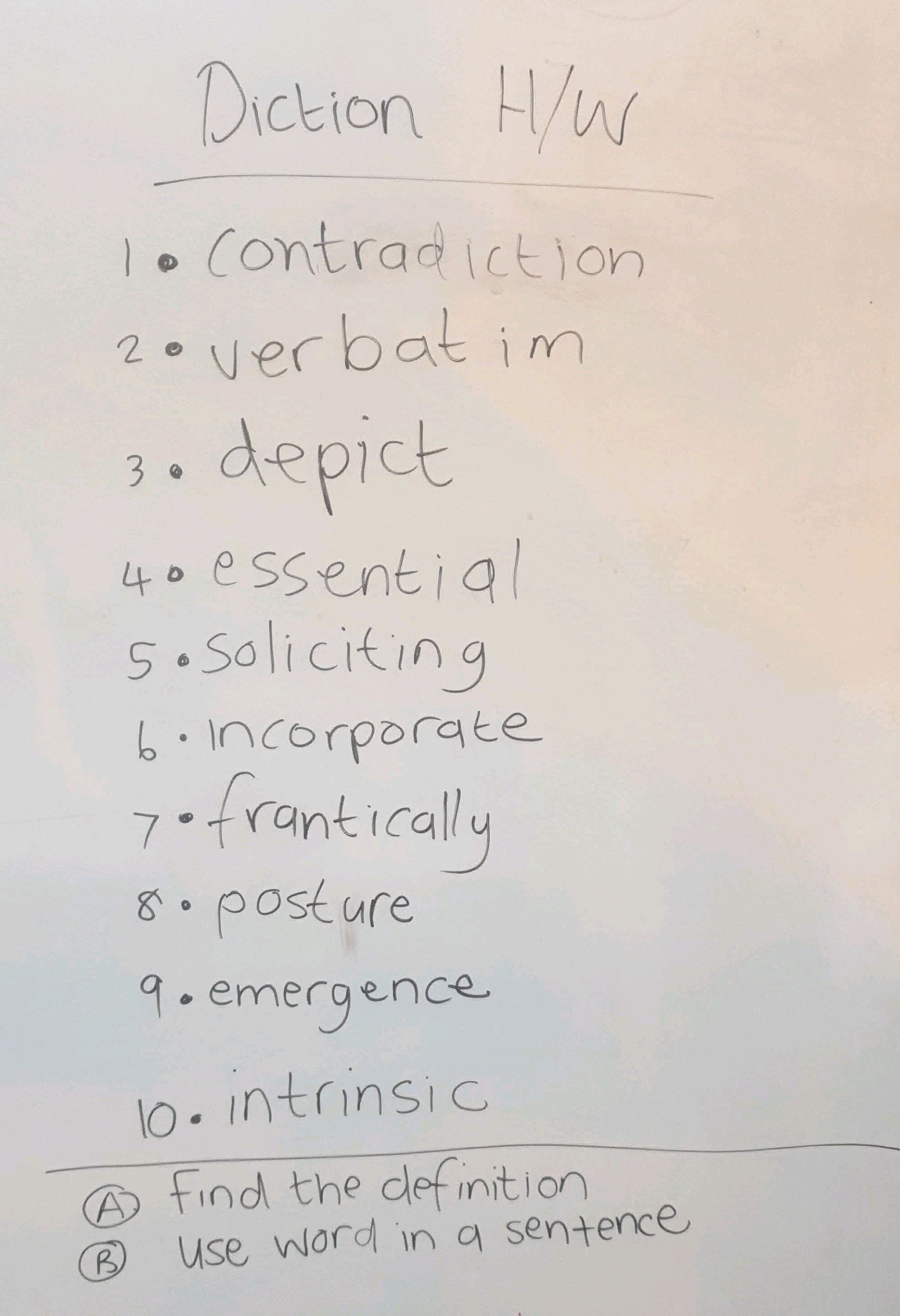 contradiction 2. verbatim 3. depict 4.