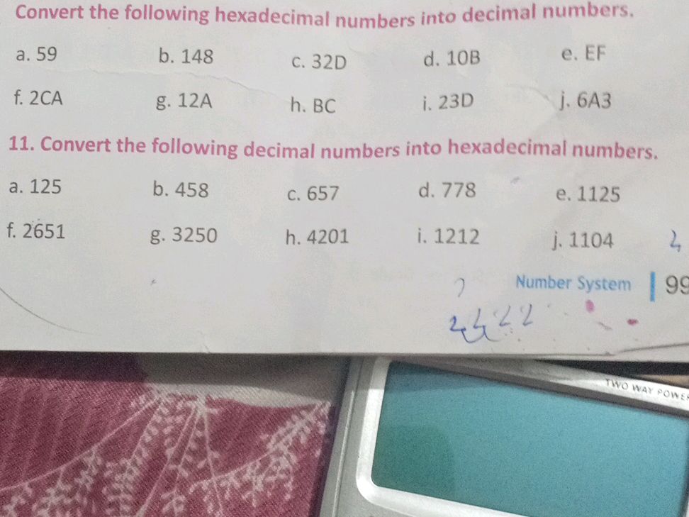 Convert the following hexadecimal numbers