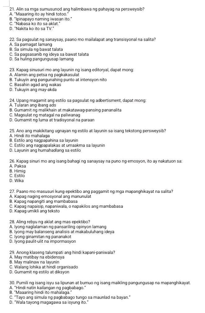 21. Alin sa mga sumusunod ang halimbawa ng | StudyX