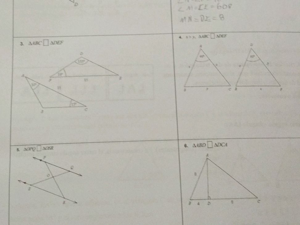 \( ABC DEF4. x > y, ABC DEF5. OPQ OSR6. ABD
