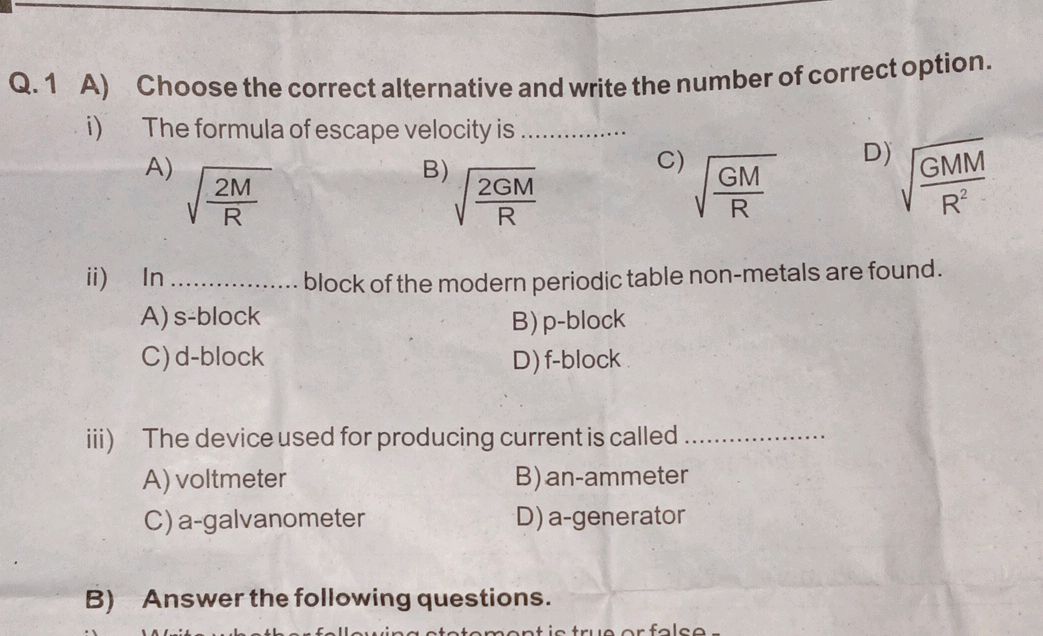 Q. 1 A) Choose the correct alternative and | StudyX