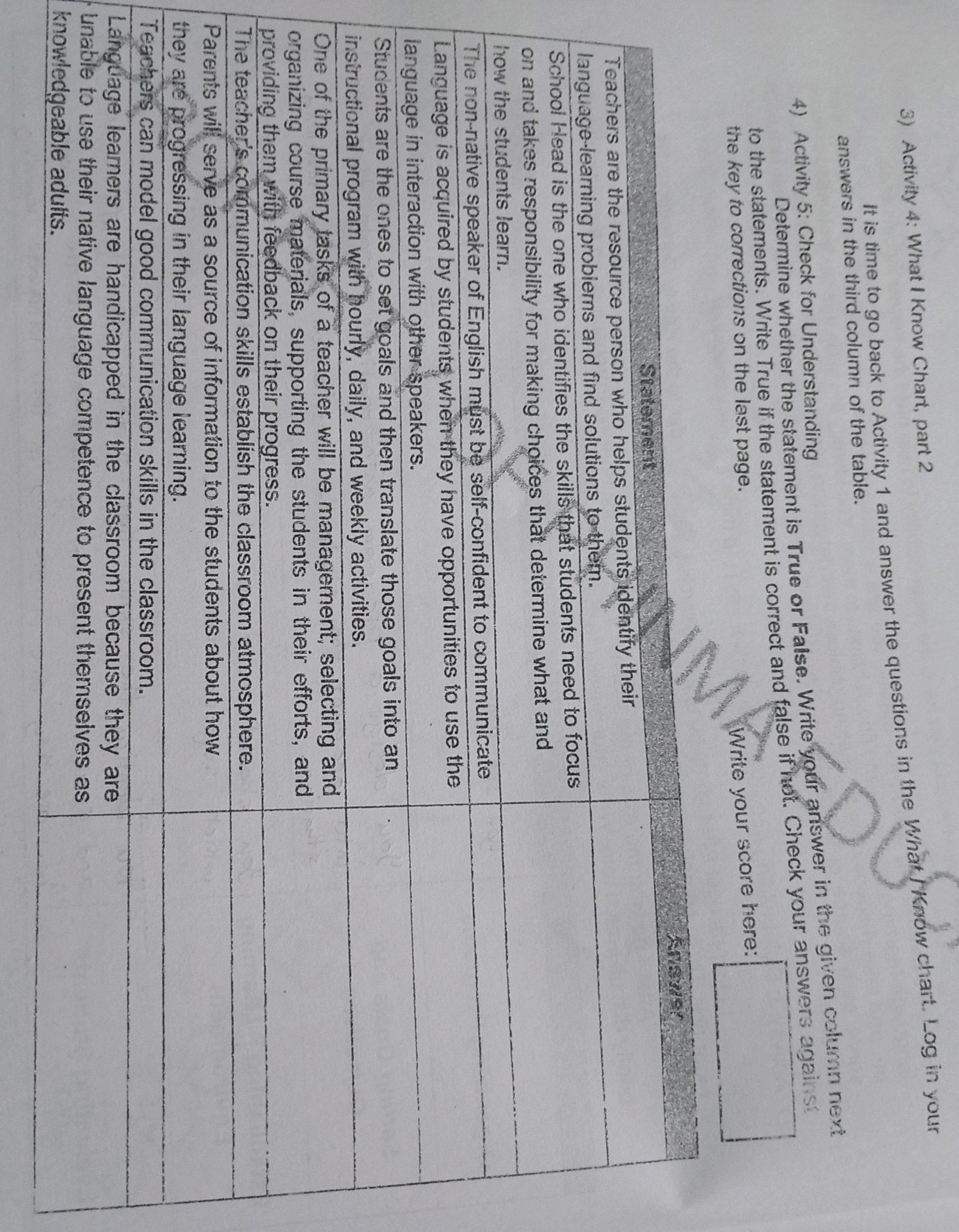 3) Activity 4: What I Know Chart, part 2 It | StudyX