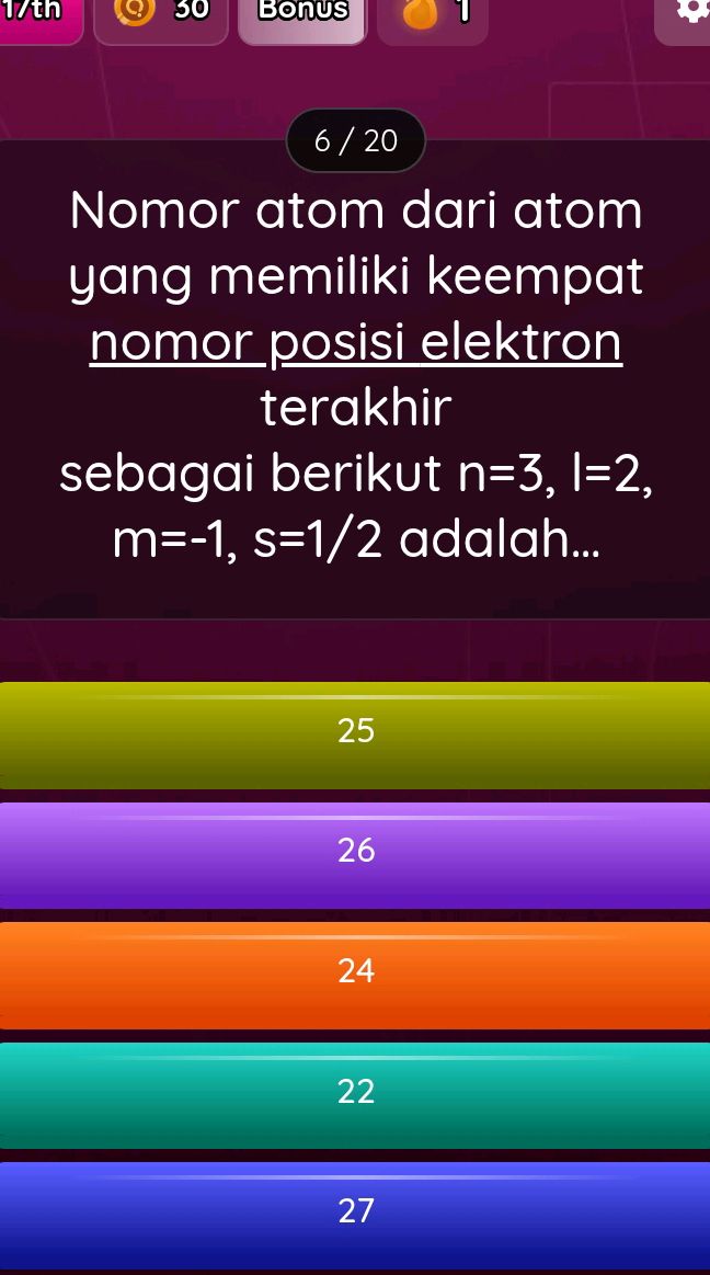 Nomor atom dari atom yang memiliki keempat | StudyX