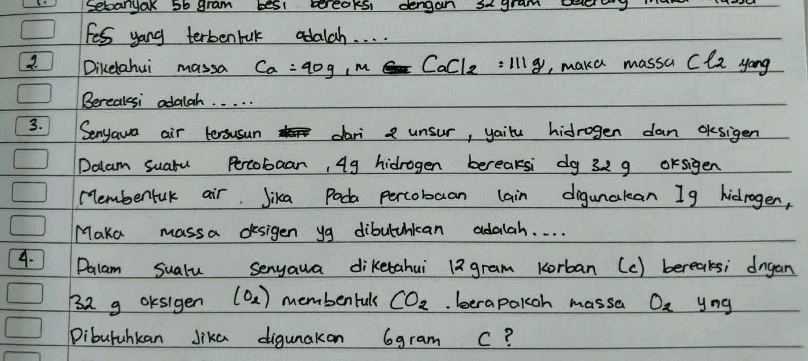 1. Sebanyak 56 gram besi bereaksi dengan 32 | StudyX