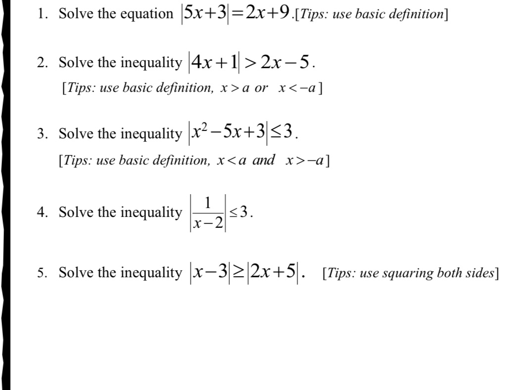 Solve the equation $|5x+3| = 2x+9$. [Tips: | StudyX