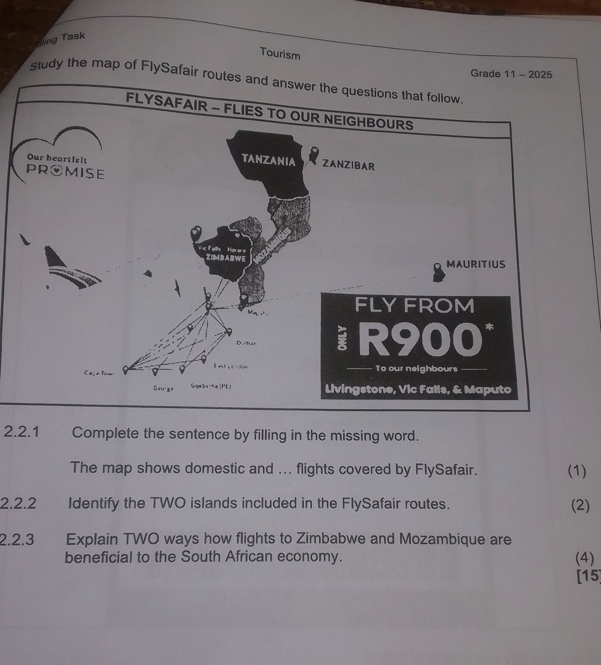 Tourism study the map of FlySafair routes | StudyX