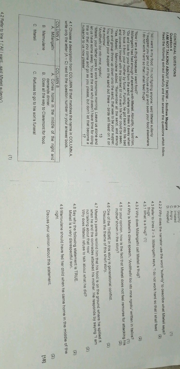 CONTEXUAL QUESTIONS Question 4 I AM NOT
