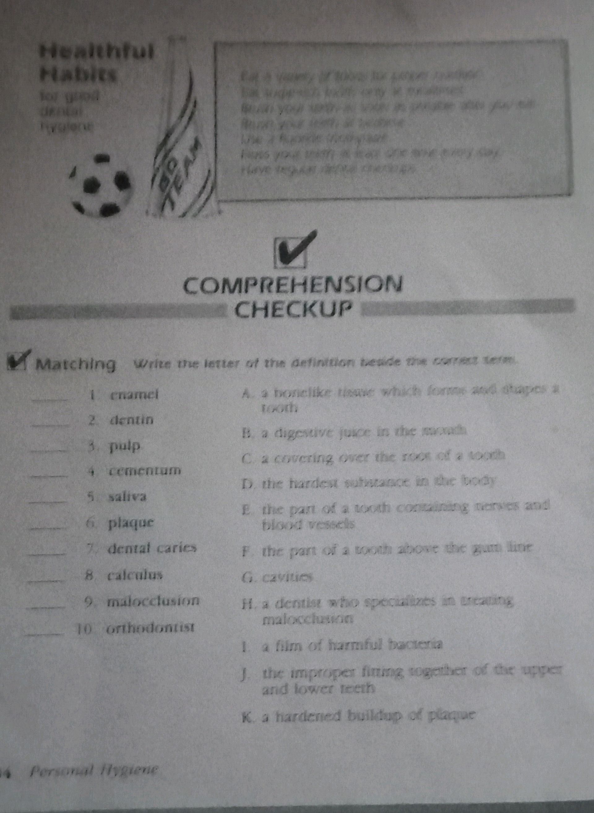 Matching. Write the letter of the definition | StudyX