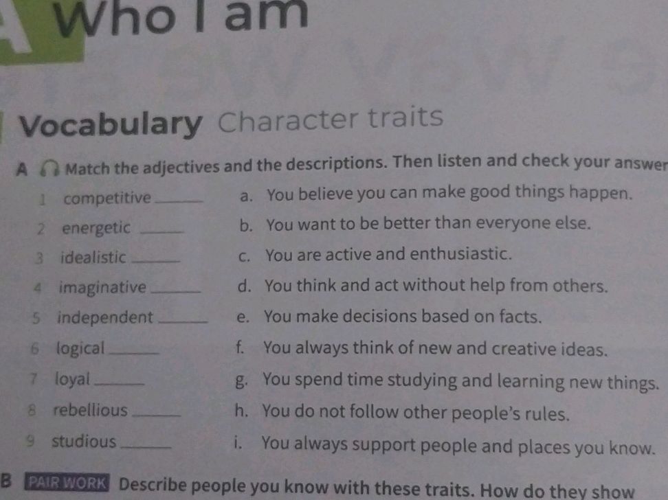 Vocabulary Character traits A $ $ Match the | StudyX
