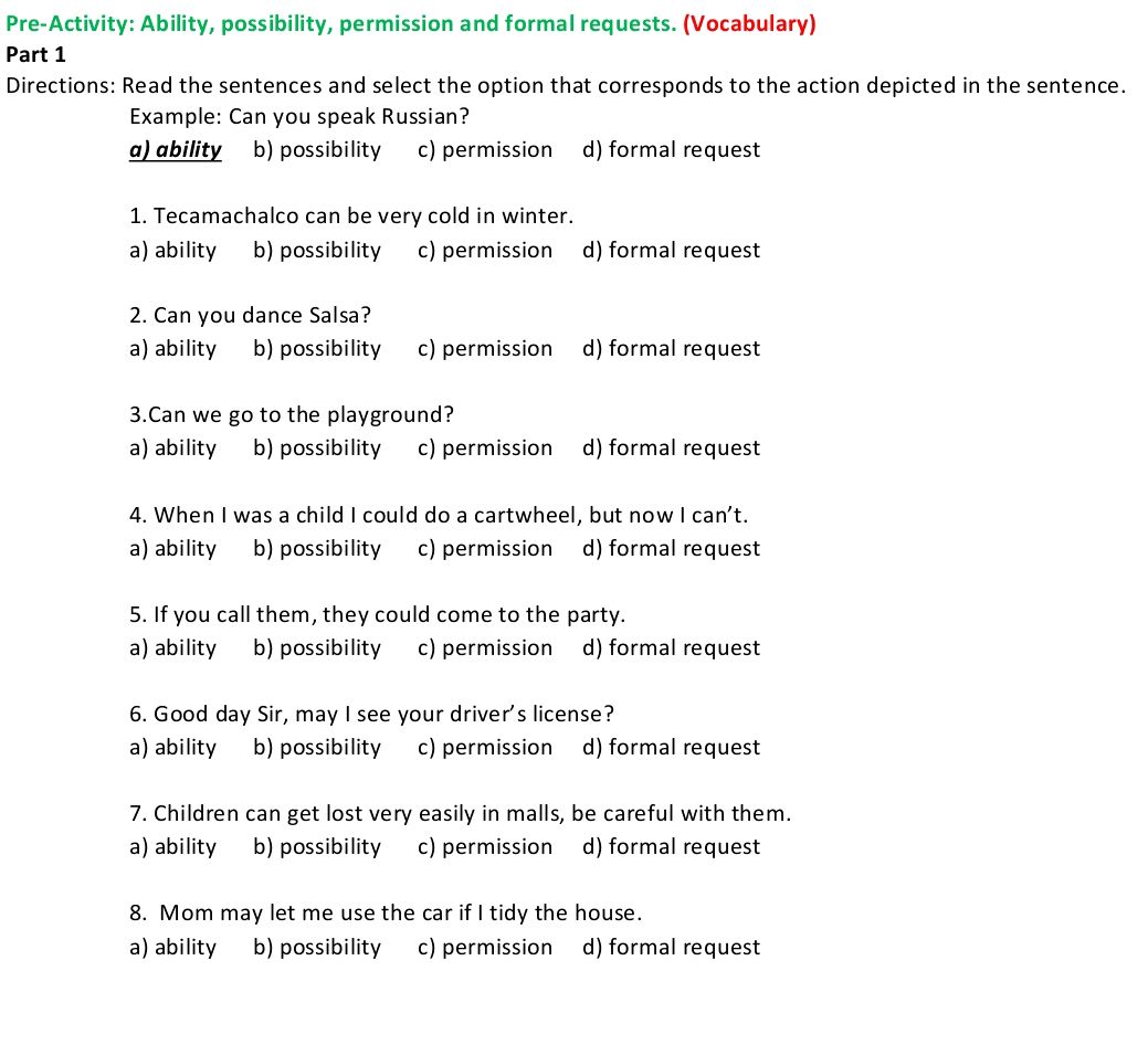 Pre-Activity: Ability, possibility, | StudyX
