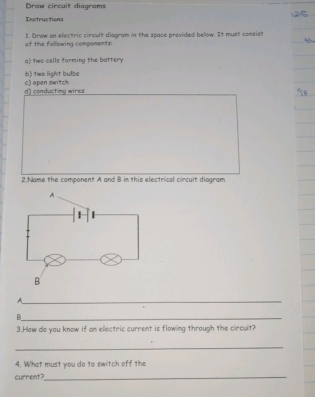 1. Draw an electric circuit diagram in the | StudyX